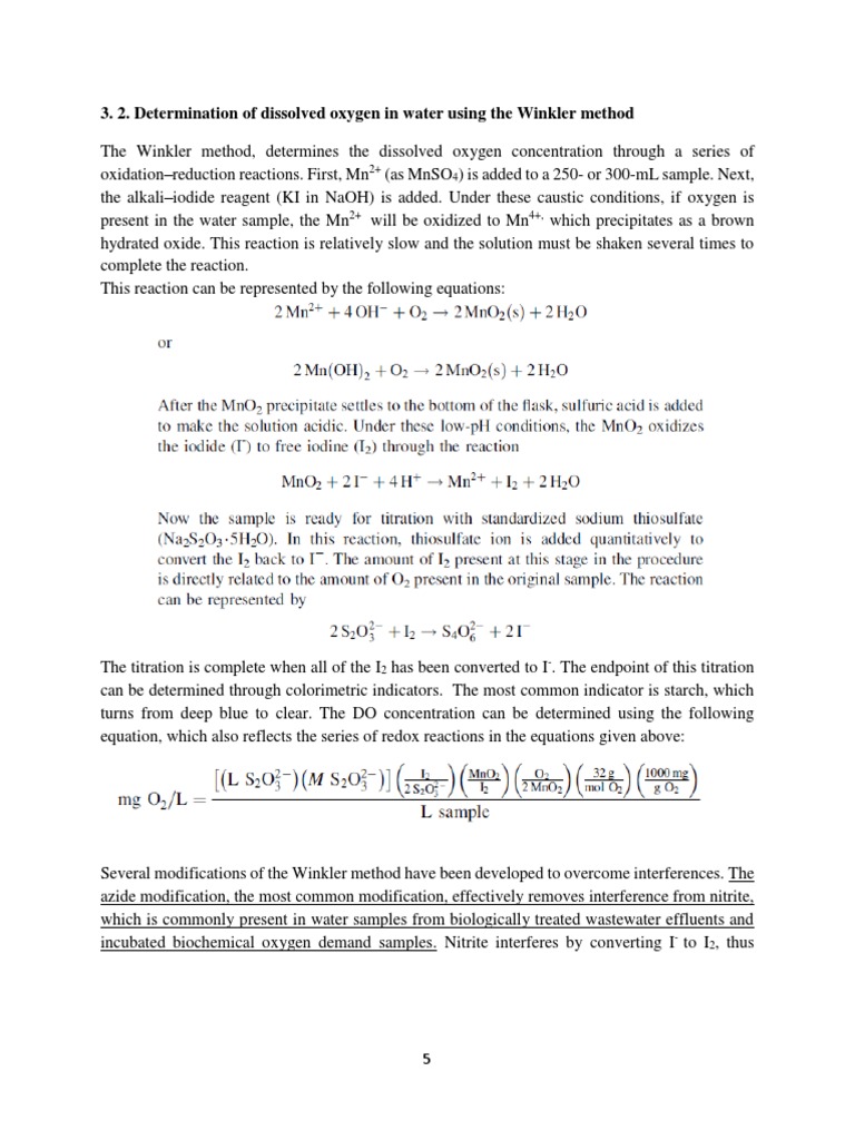 Determination of Dissolved Oxygen in Water | PDF | Titration | Chemistry