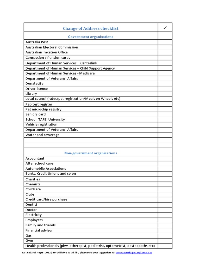Change of Address Checklist | Download Free PDF | Pension | Service ...