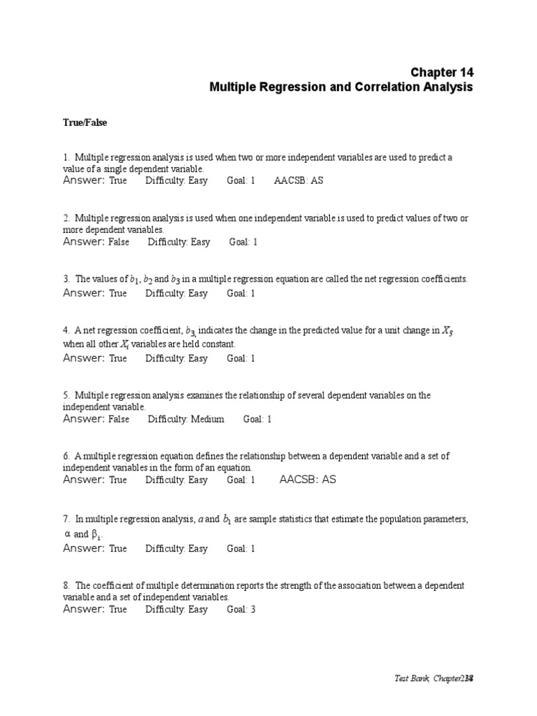 Chapter14 Multiple Regression and Correlation Analysis | PDF | Regression Analysis | Correlation ...