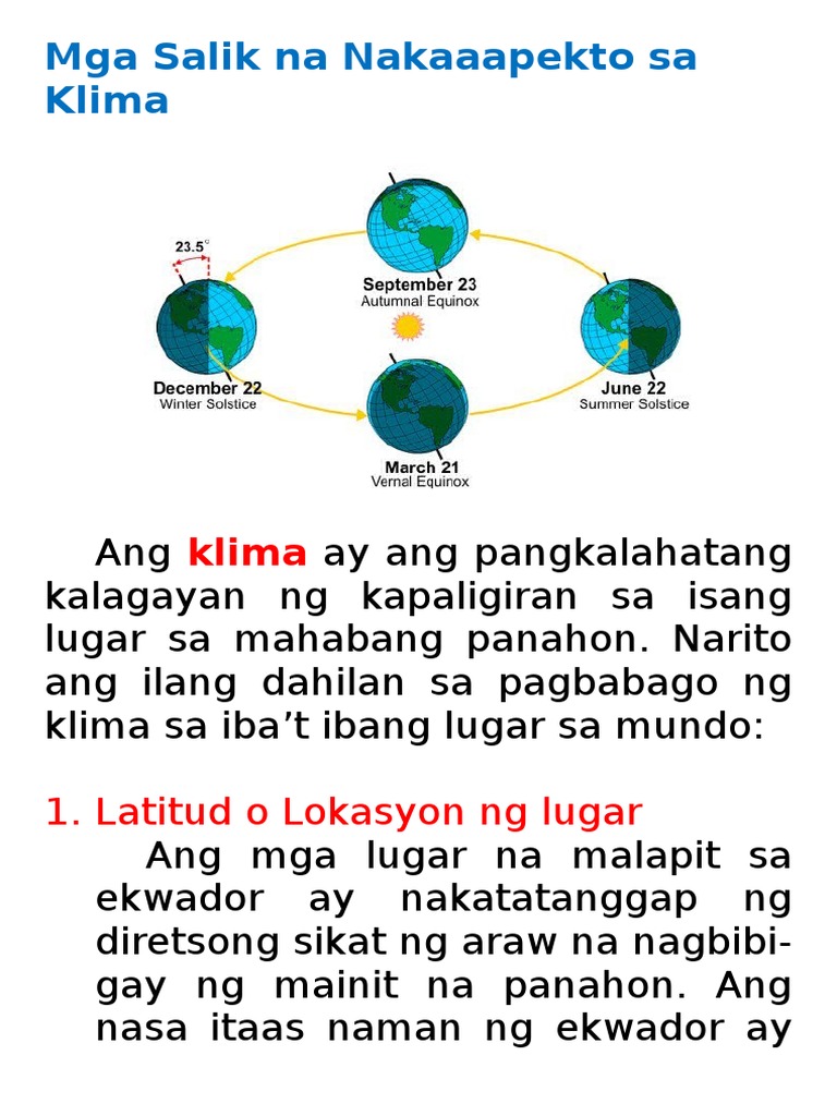 Mga Salik Na Nakaaapekto Sa Klima | PDF