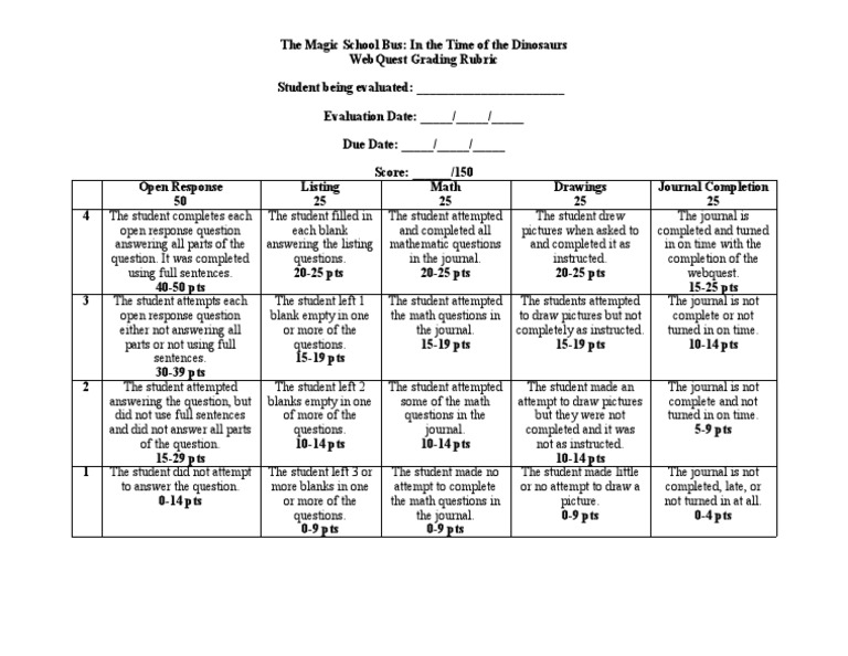 Magic School Bus WebQuest Rubric | PDF | Rubric (Academic) | Teaching
