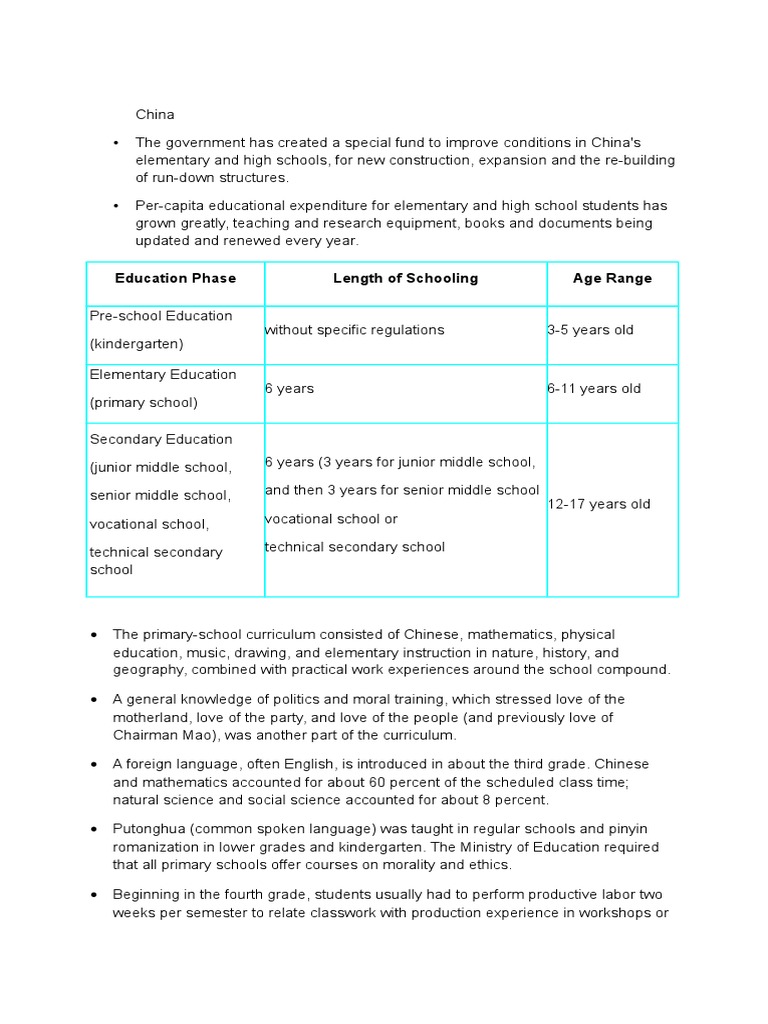 Education Phase Length of Schooling Age Range | PDF | Secondary School ...