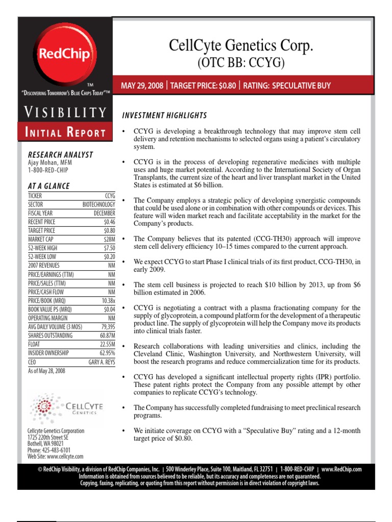 Cellcyte Genetics Corp.: Visibility Visibility I R | PDF | Stem Cell ...