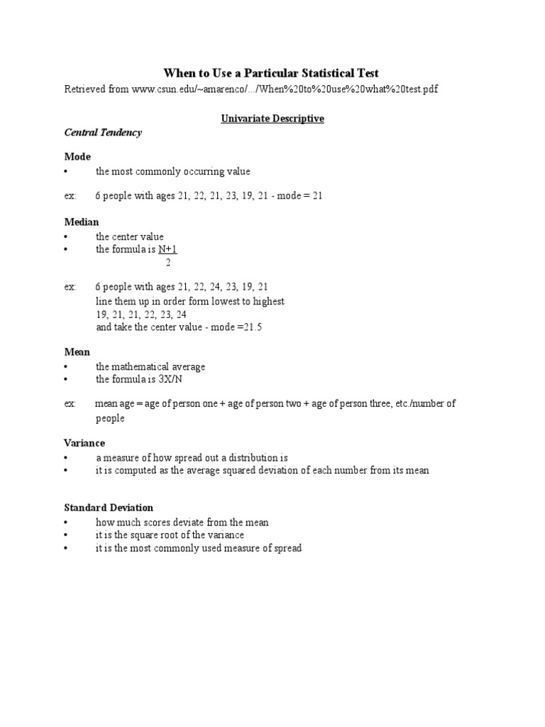When To Use What Statistical Test | PDF | Analysis Of Covariance ...