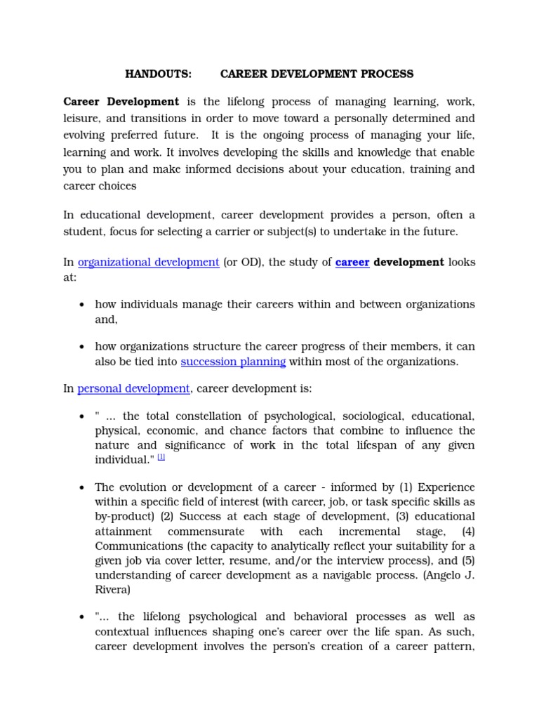 Handouts Career Development Class | PDF | Goal | Decision Making