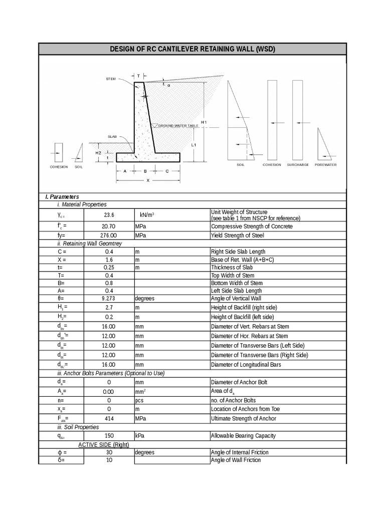 RC Retaining Wall | PDF | Microsoft Excel | Bending