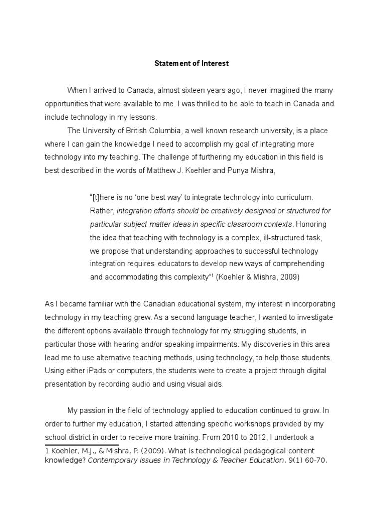 Statement of Interest | PDF | Educational Technology | Teachers