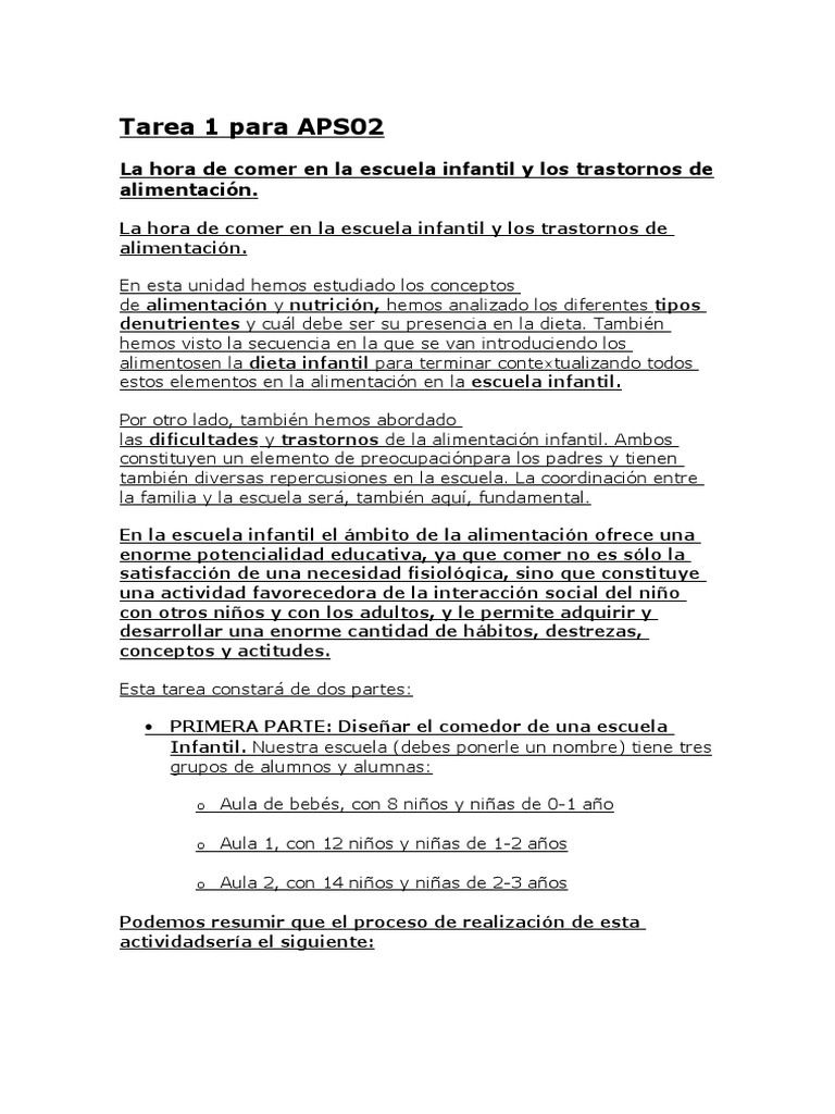 APS02 Tarea Educacion Infantil | PDF | Comida y bebida | Desorden alimenticio
