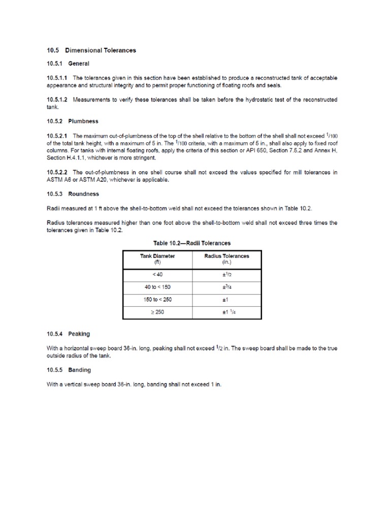 Dimensional Tolerances - API 653 PDF | PDF