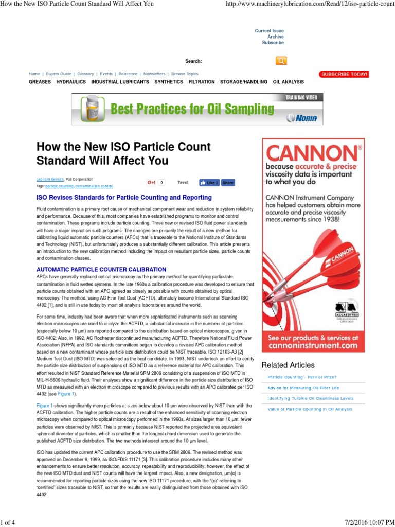 How the New ISO Particle Count Standard Will Affect You | Calibration ...
