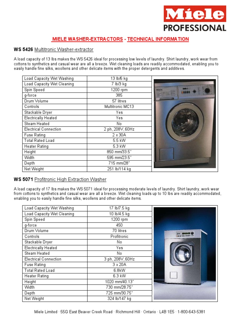 Miele Washer-Extractors - Technical Information: WS 5426 Multitronic ...