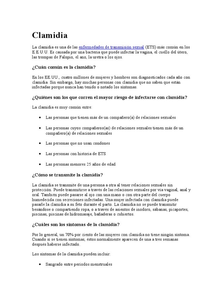 Clamidia: Síntomas y Prevención | PDF | Infección transmitida ...