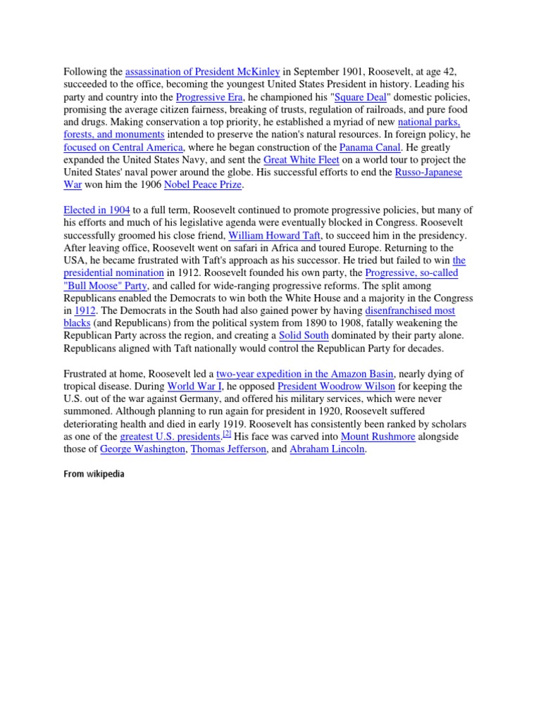 Roosevelt | PDF | Theodore Roosevelt | William Howard Taft