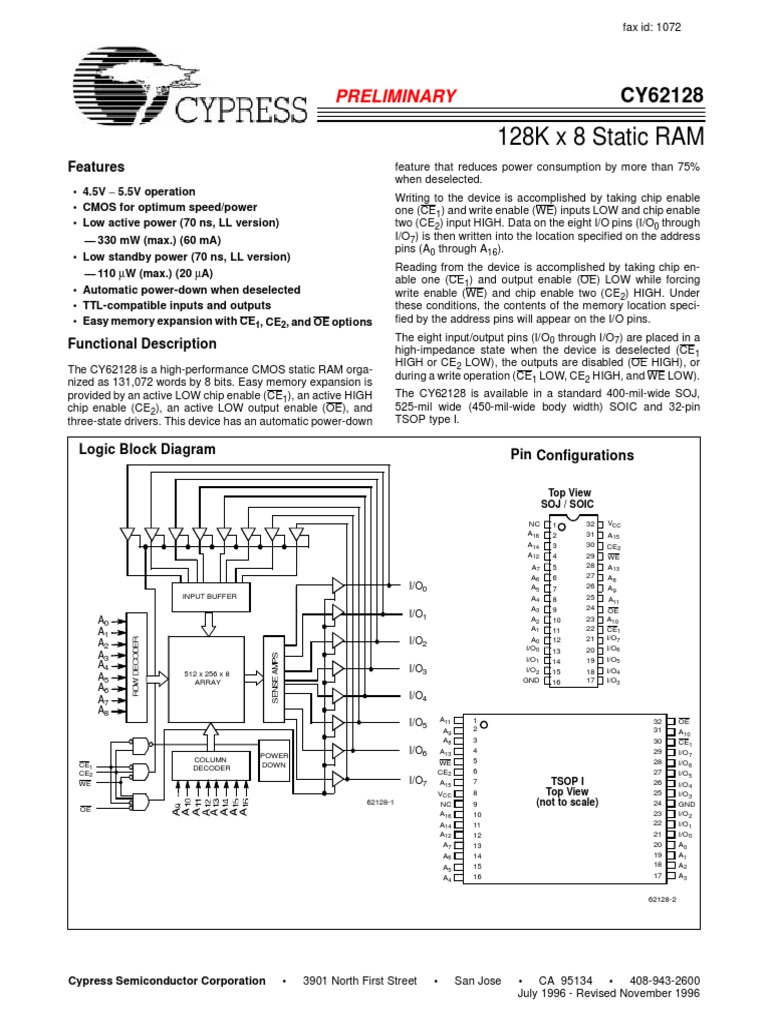 128K X 8 Static RAM: Preliminary | PDF | Electrical Engineering | Computing