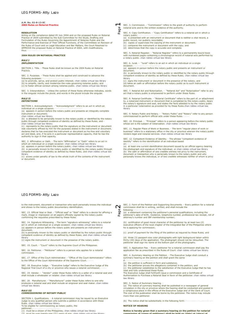 LEG FORMS-Atty. Lazo: Chanroblesvirtuallawlibrary | PDF | Notary Public ...