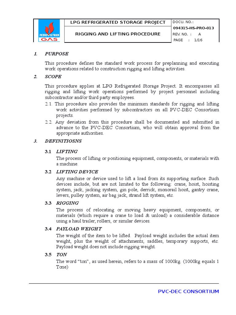 Rigging And Lifting Procedure Pdf Crane Machine Elevator