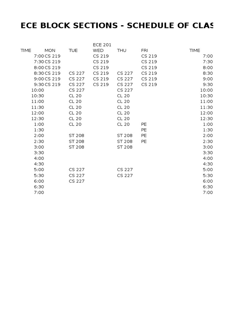Ece Block Sections - Schedule of Classes | PDF