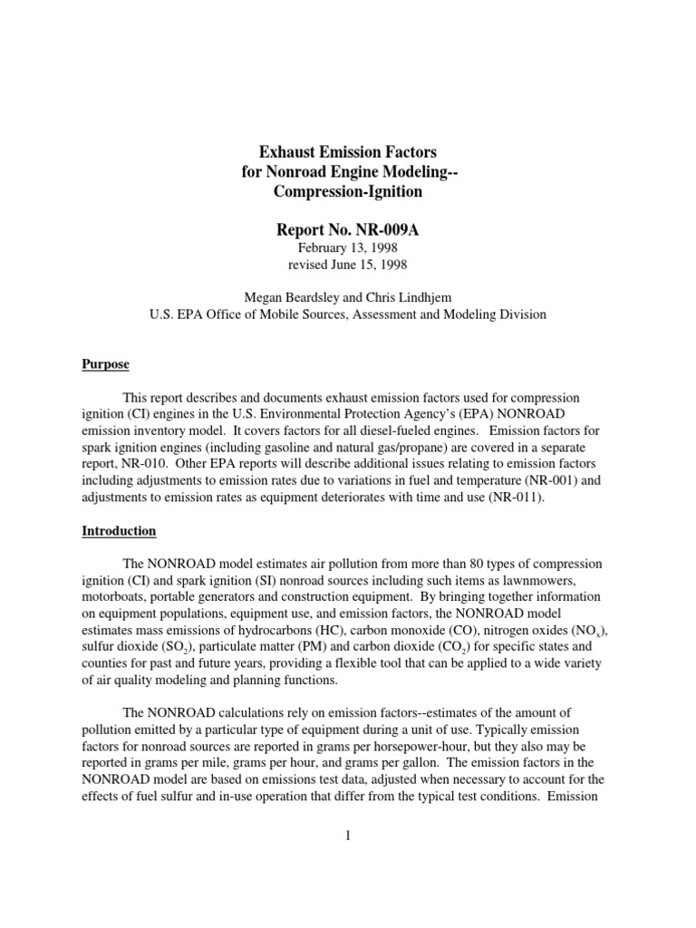 Exhaust Emission Factors For Nonroad Engine Modeling - Compression ...