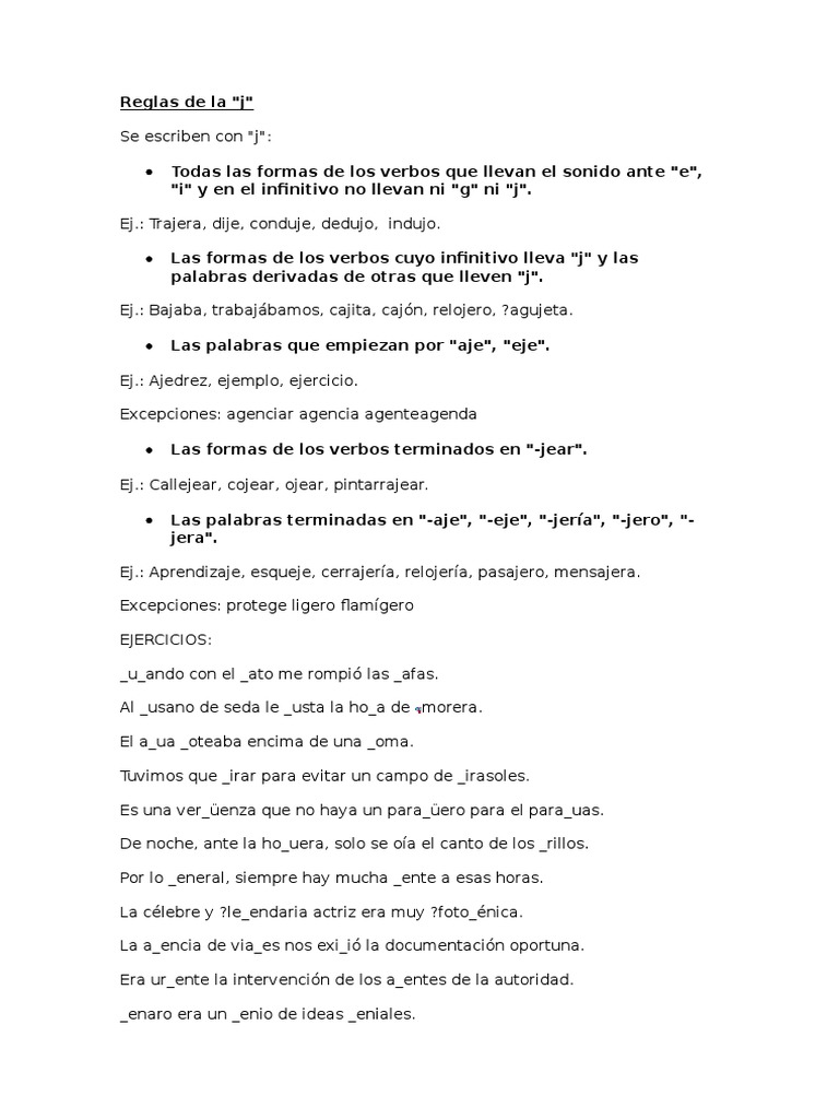 Reglas ortográficas sobre el uso de las letras "g" y "j | PDF