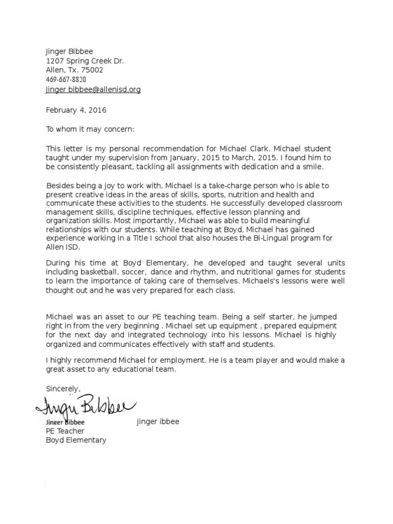 Recommendation Letter | PDF | Physical Education | Education Theory
