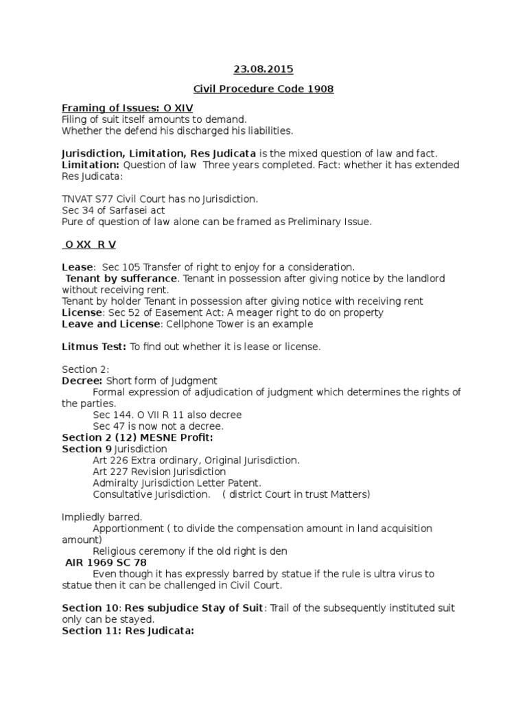 CPC Class Notes | PDF | Res Judicata | Lawsuit