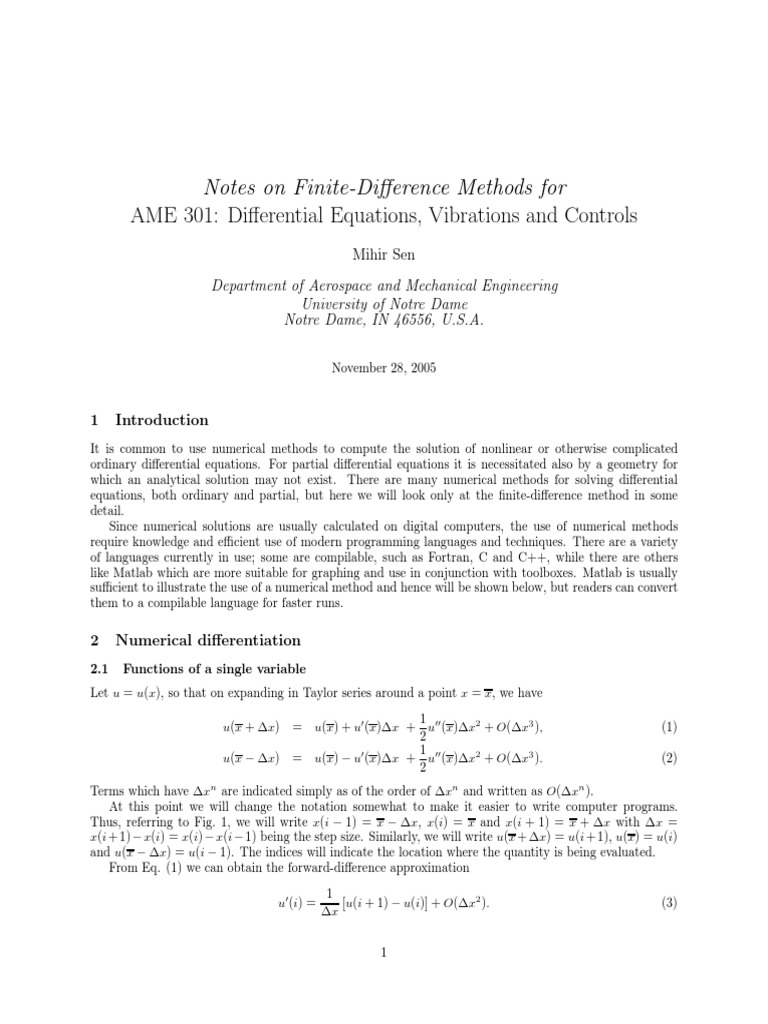 AME 301: Differential Equations, Vibrations and Controls: Notes On ...