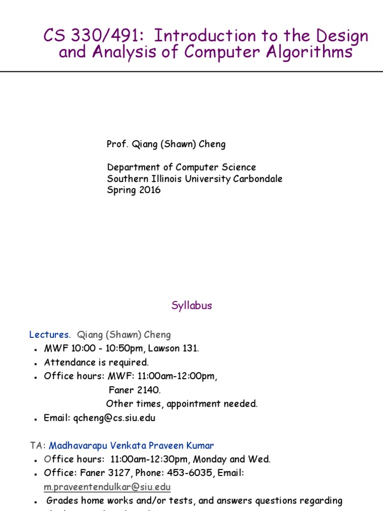 Syllabus CS330 SIUC | PDF | Test (Assessment) | Areas Of Computer Science