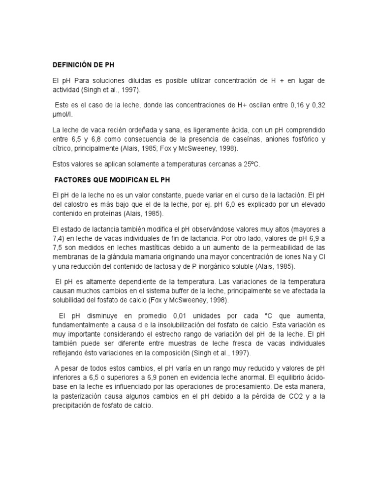 pH de la Leche: Factores y Variaciones | PDF | Leche | Ph