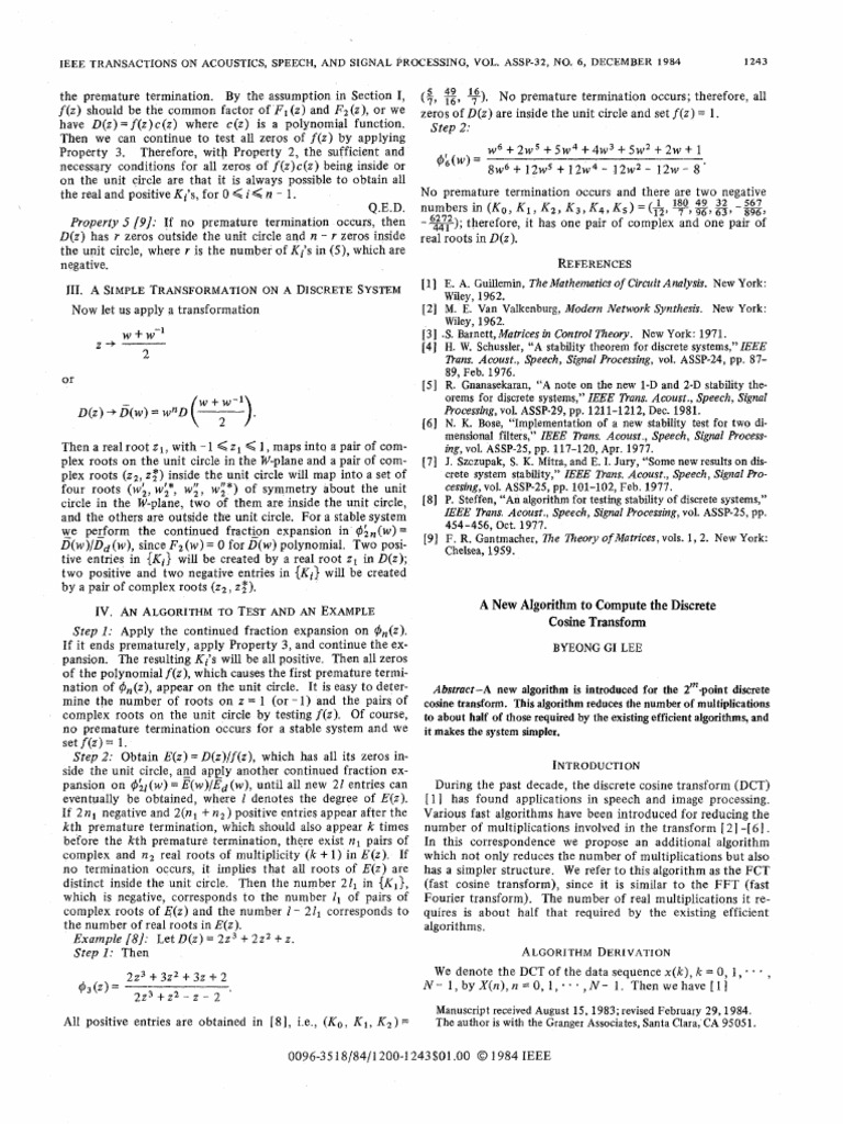 New Algorithm To Compute The Discrete Cosine Transform | PDF | Fast ...