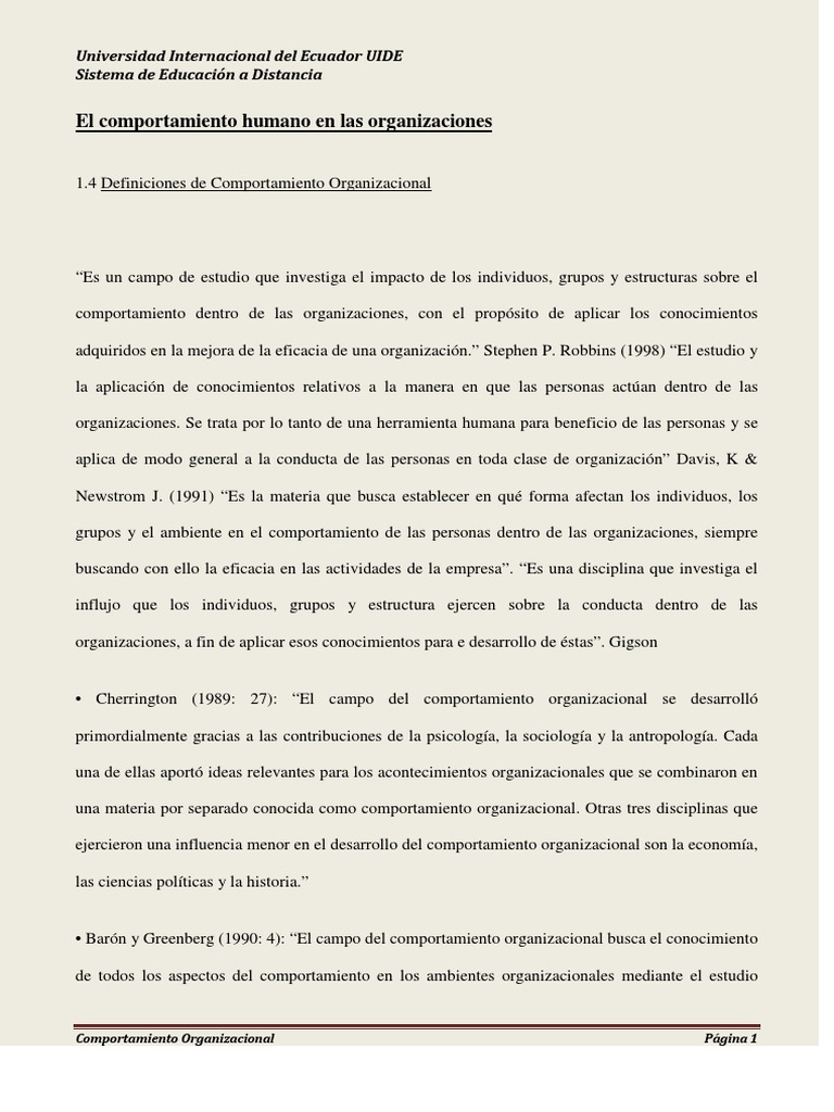 El Comportamiento Humano en Las Organizaciones | PDF | Comportamiento organizacional ...