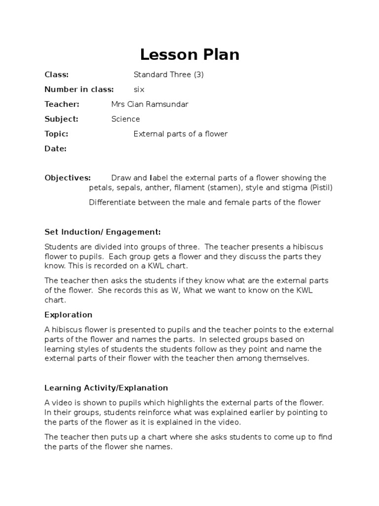 lesson plan science parts of a flower | Flowers | Teaching