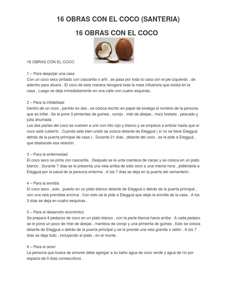 16 Obras Con El Coco Santeria | PDF | Alimentos