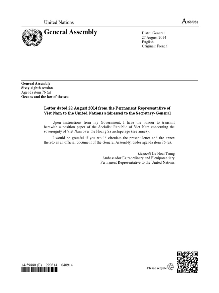 The Second Letter To UN by Vietnam 22 August 2014-2 | PDF | Sovereignty ...