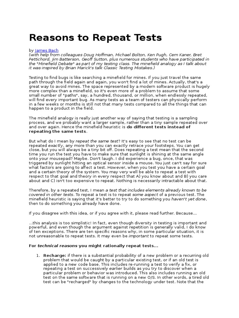 Reasons To Repeat Tests | PDF | Software Bug | Software Testing