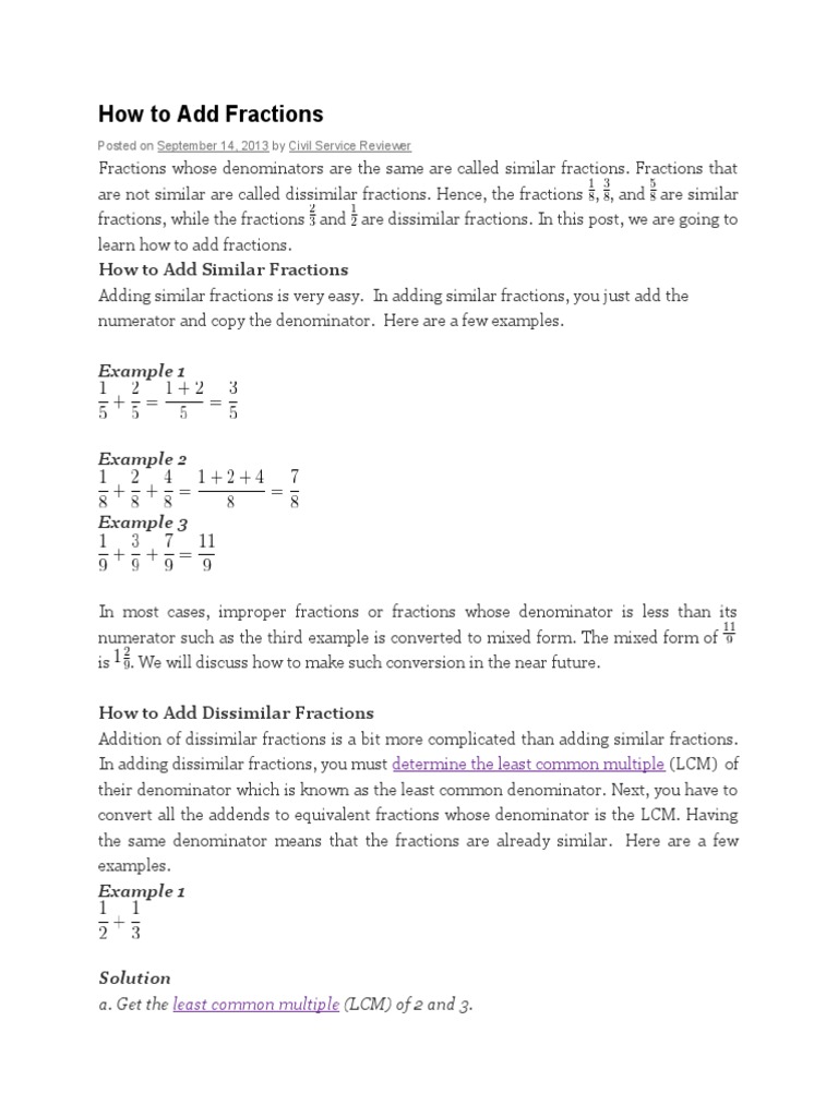How To Add Fractions | PDF | Fraction (Mathematics) | Percentage