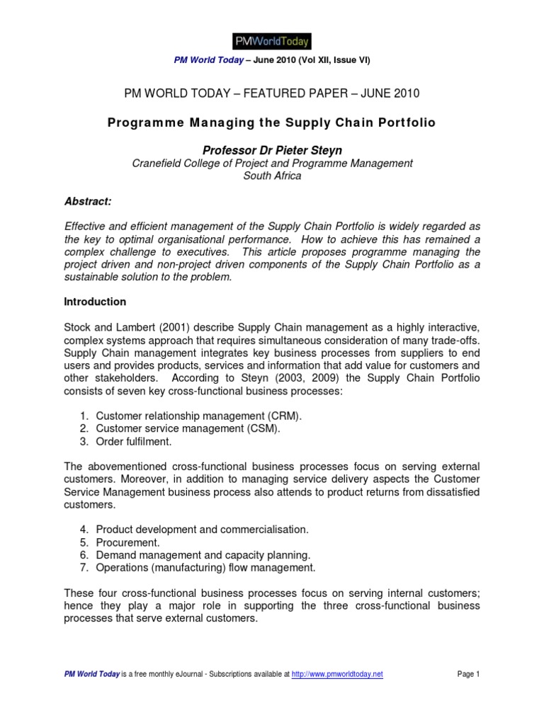 Programme Managing The Supply Chain Portfolio Article - June 2010 ...