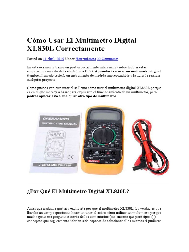 Uso del Multímetro Digital XL830L | PDF | Transistor de unión bipolar ...
