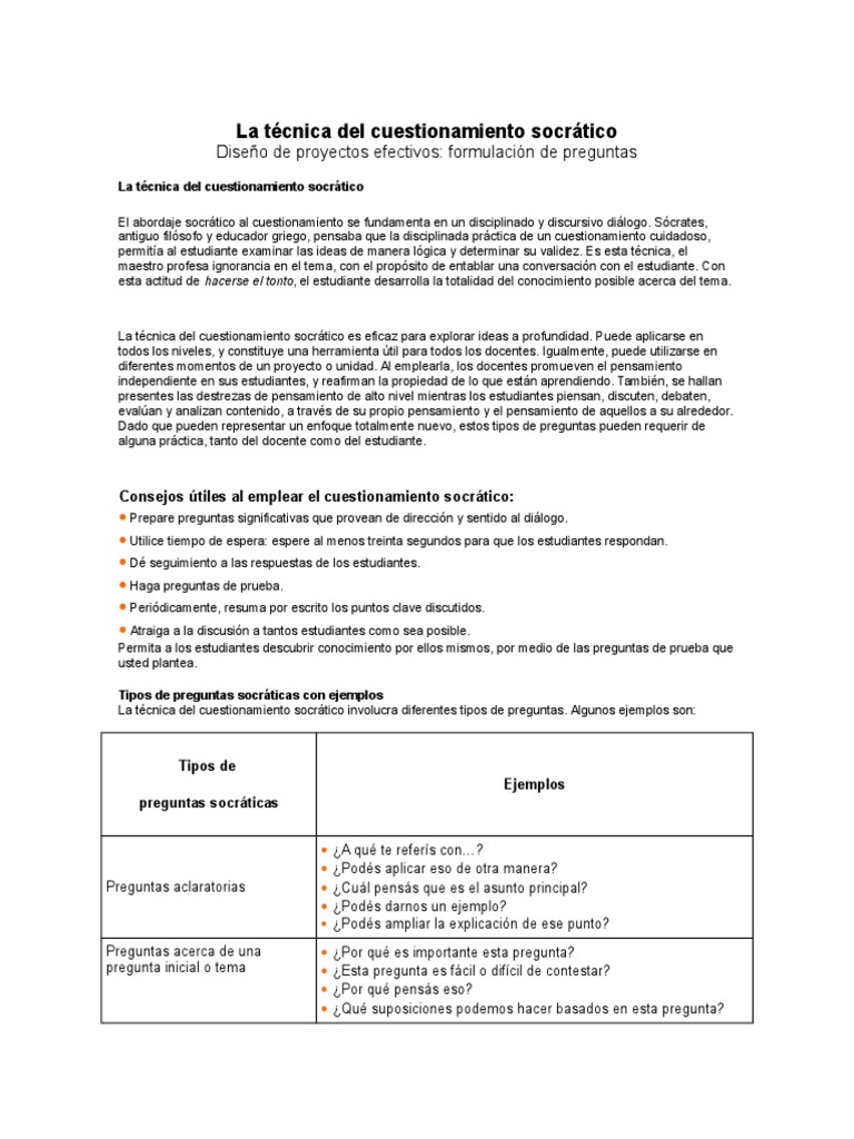 La técnica del cuestionamiento socrático: Diseño de proyectos efectivos: formulación de preguntas