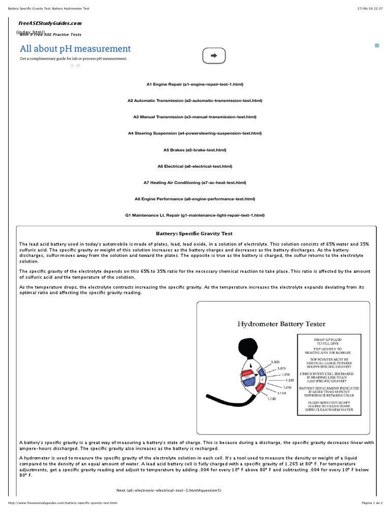 Battery Specific Gravity Test: Battery Hydrometer Test | PDF | Battery ...