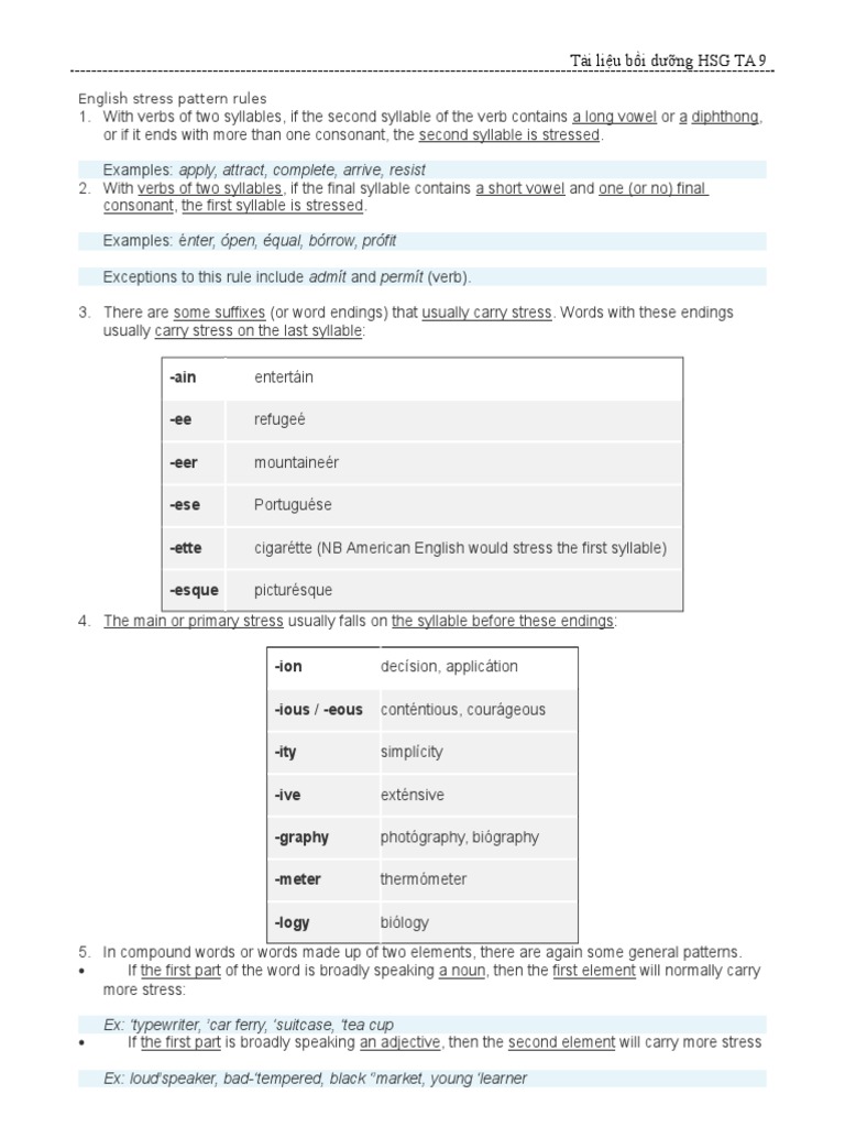 English Stress Pattern Rules | PDF