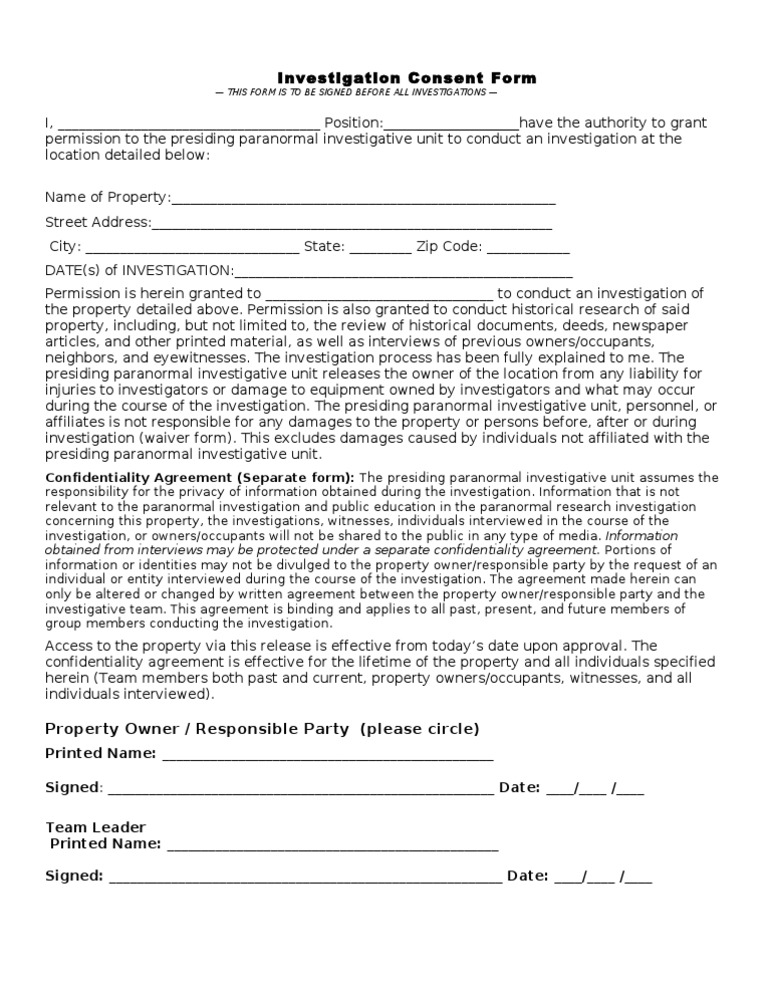 General Investigation Consent Form for MyPara4 | Ghost Hunting ...