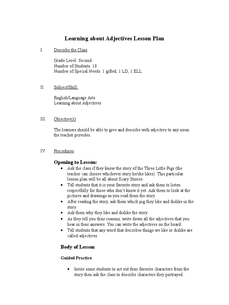 Adjective Lesson Plan for Second Grade | PDF