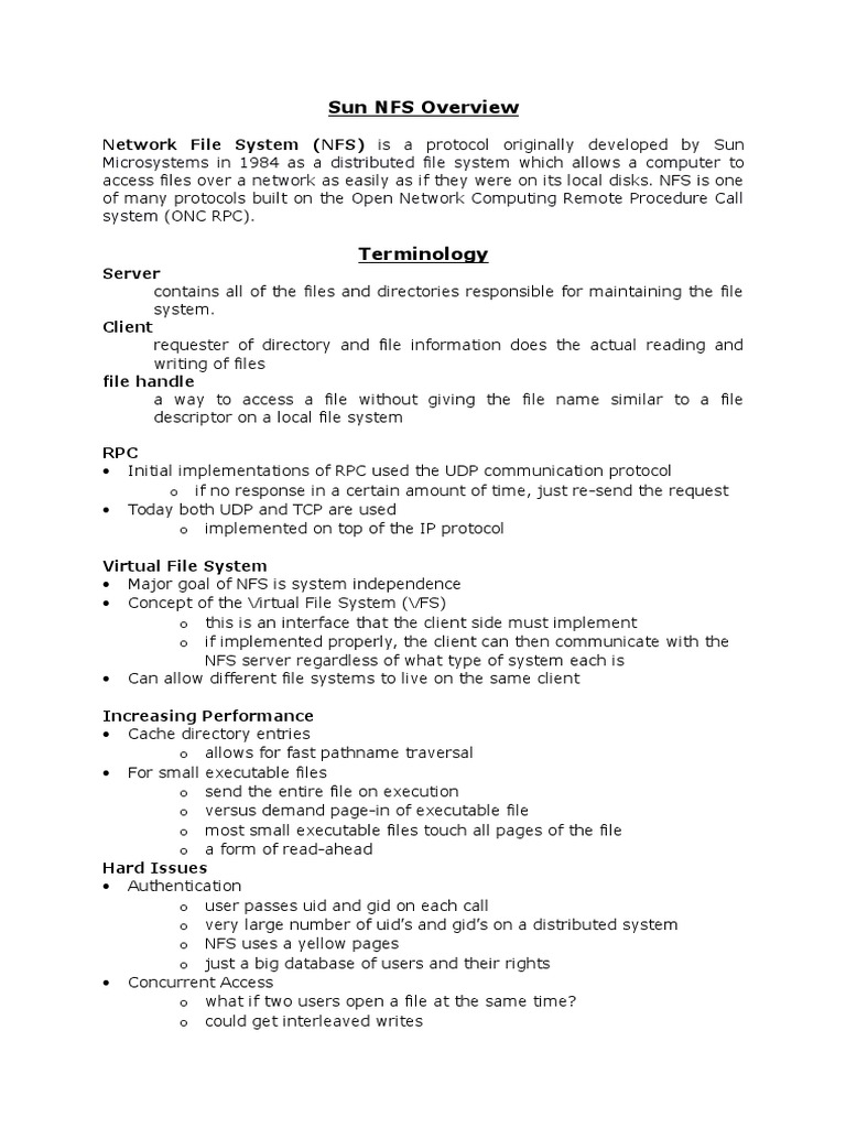 Sun NFS Overview: Network File System (NFS) Is A Protocol Originally ...