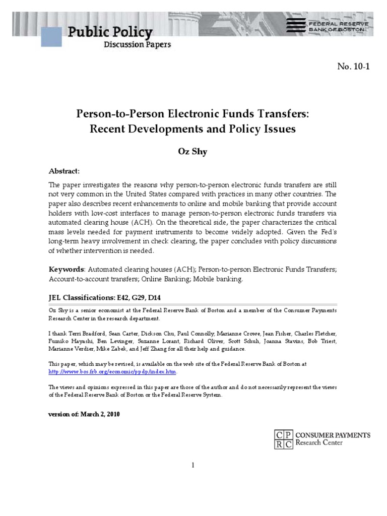 US P2P Transfers: Challenges & Policies | PDF | Cheque | Payments