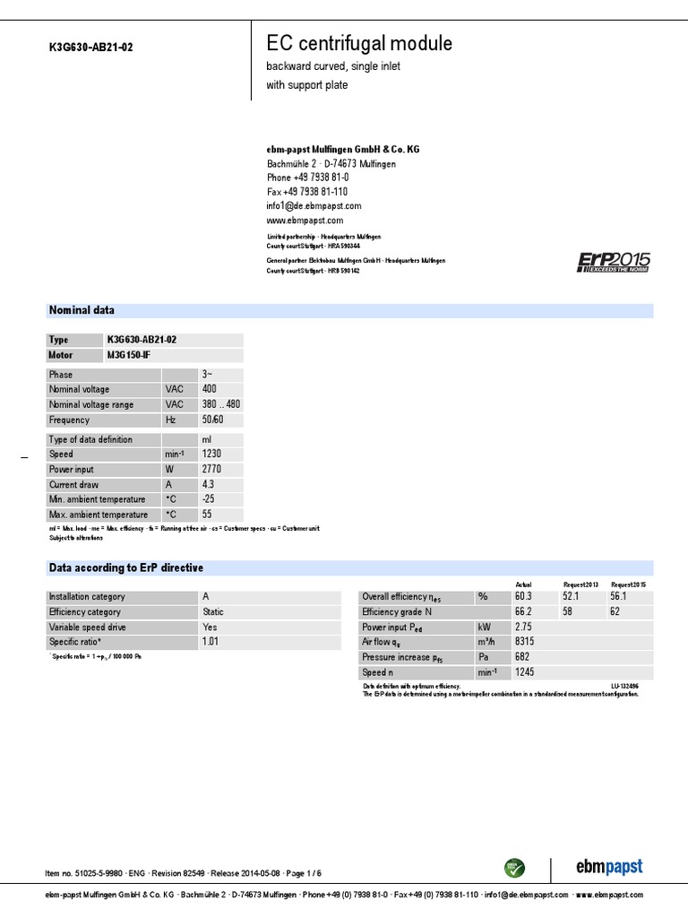 EC Centrifugal Module: K3G630-AB21-02 | PDF | Relay | Power Supply