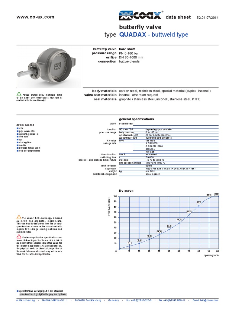 QUADAX - Buttweld Type: Butterfly Valve | PDF | Valve | Mechanical Engineering