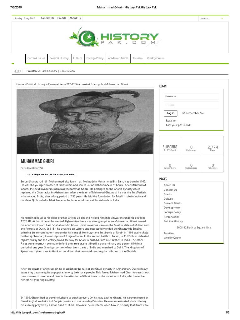 Muhammad Ghuri - History PakHistory Pak | PDF | South Asia | Asia