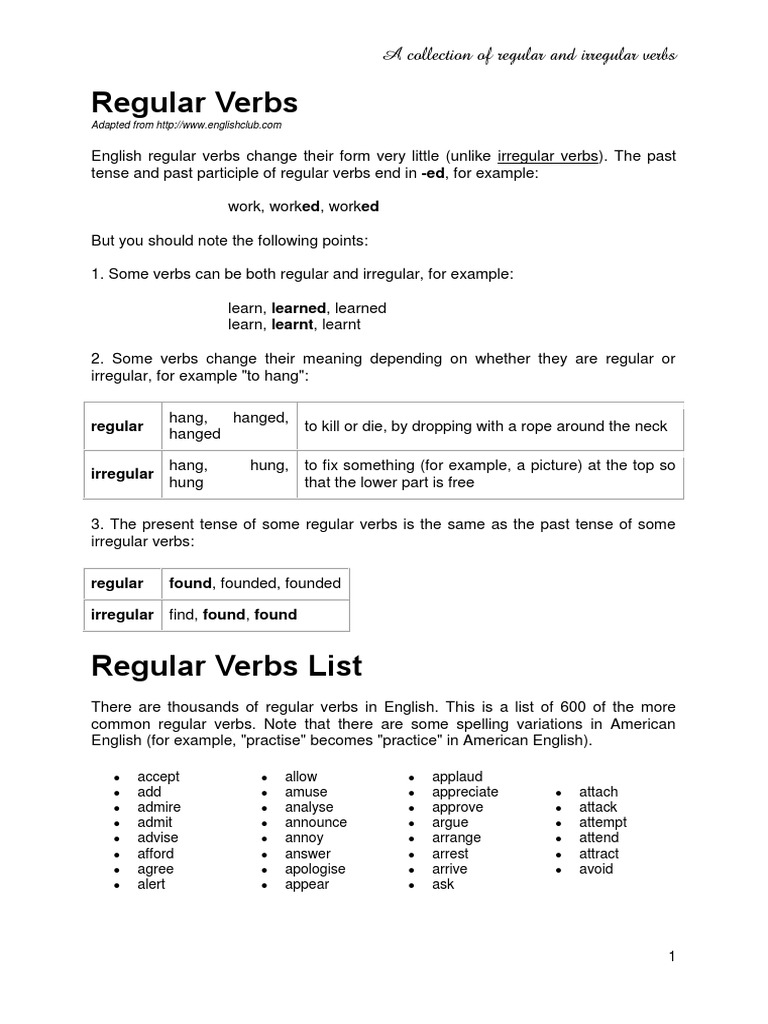 Regular and Irregular Verbs | PDF | Onomastics | Linguistic Typology