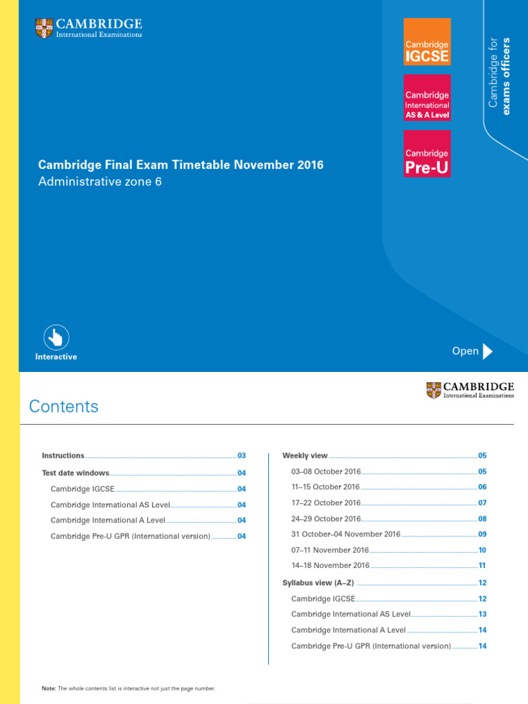 Cambridge Final Exam Timetable November 2016: Administrative Zone 6 ...