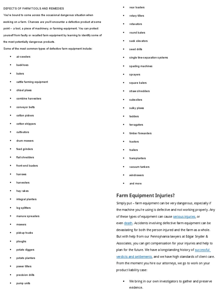 Defects of Farm Tool and Remedies | PDF | Farmworker | Personal ...